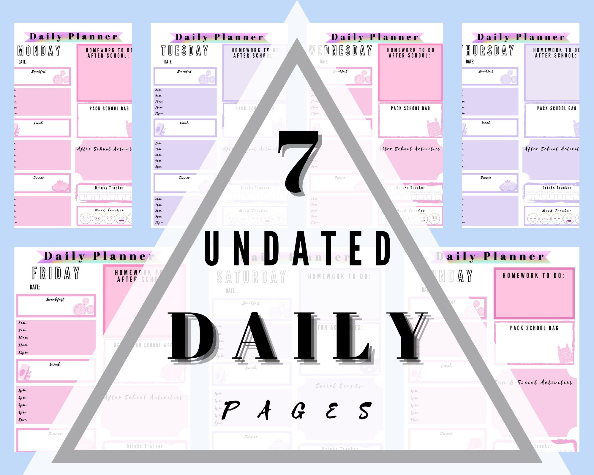 Printable Unicorn School ADHD Planner Undated Daily/weekly/monthly for ...