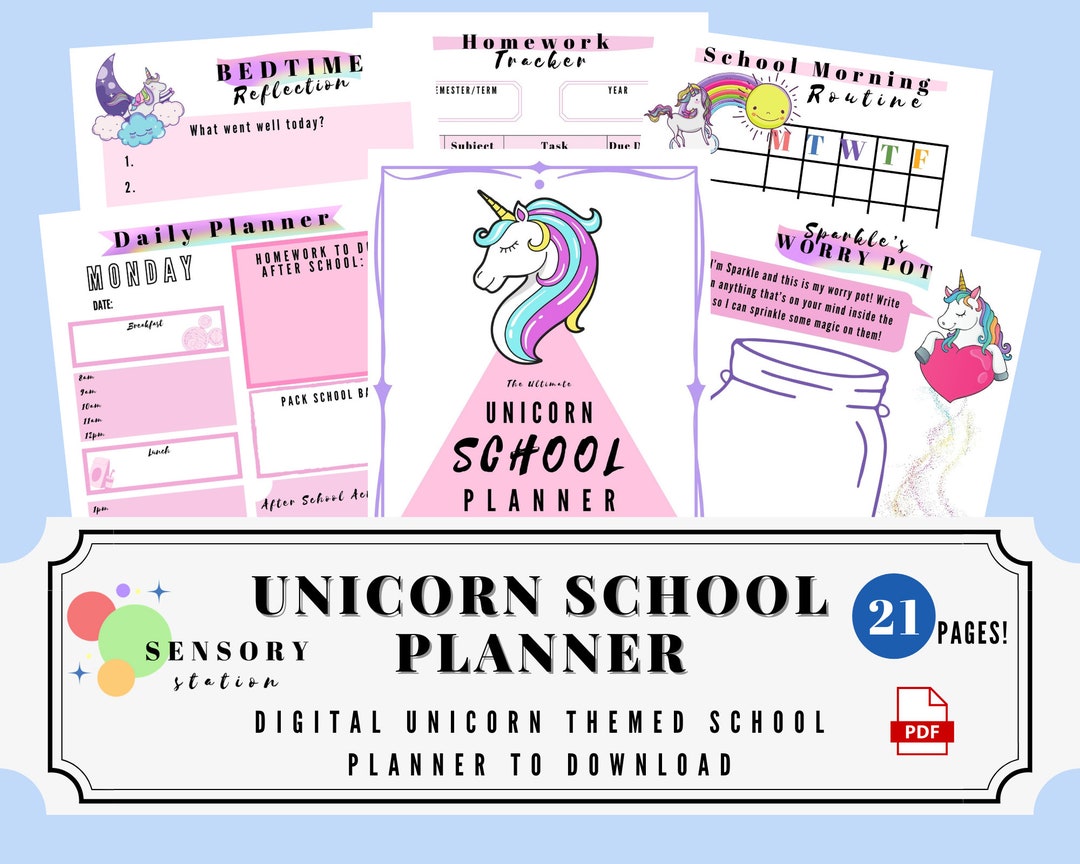 Printable Unicorn School ADHD Planner Undated Daily/weekly/monthly for ...