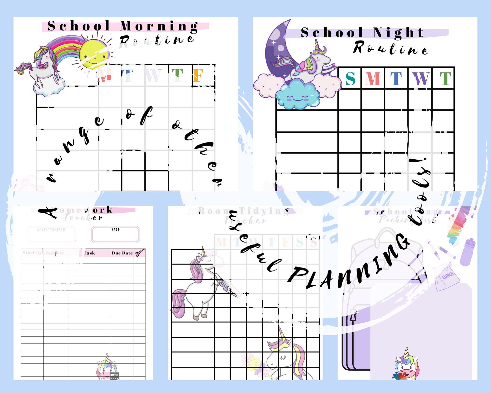 Printable Unicorn School ADHD Planner Undated Daily/weekly/monthly for ...