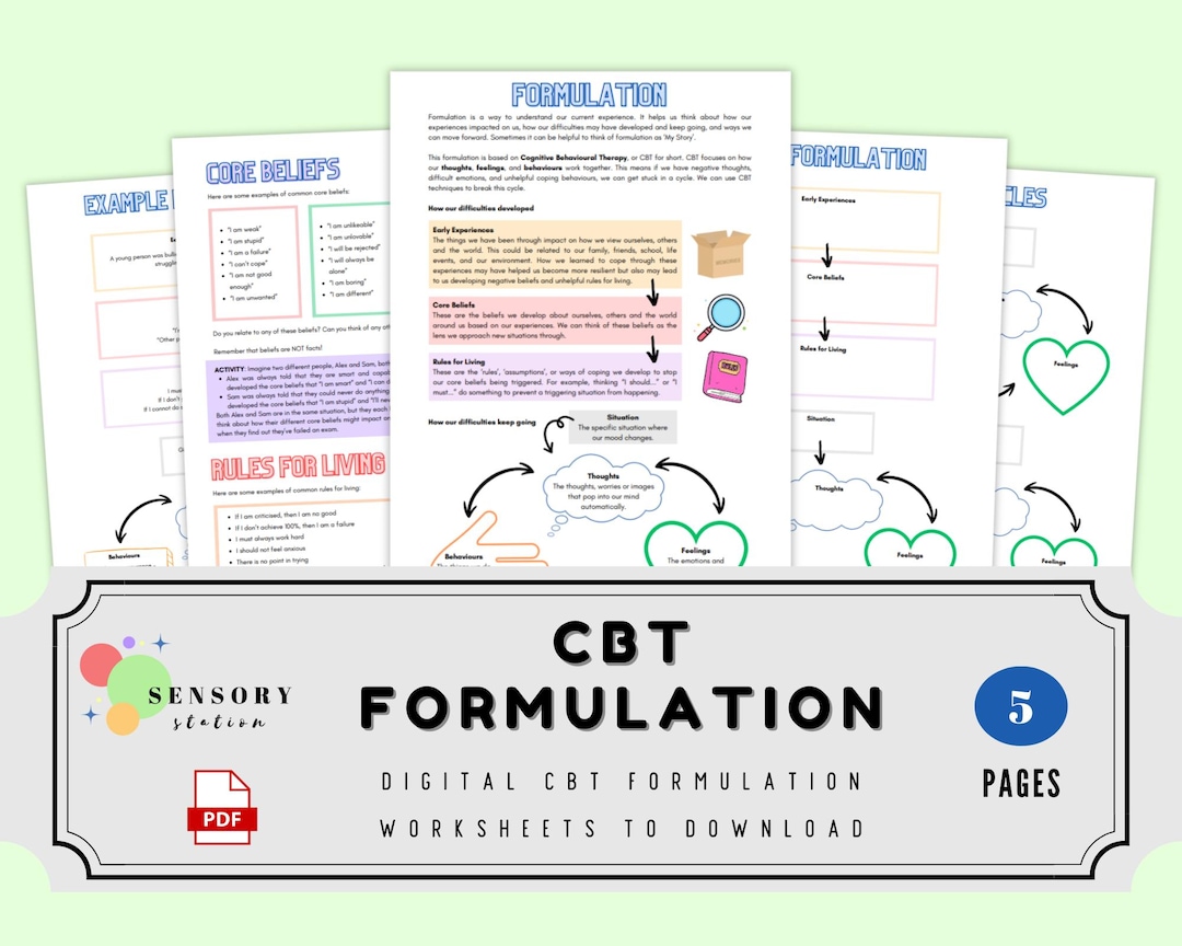CBT Formulation Worksheets for Teens & Children Mental Health (digital ...