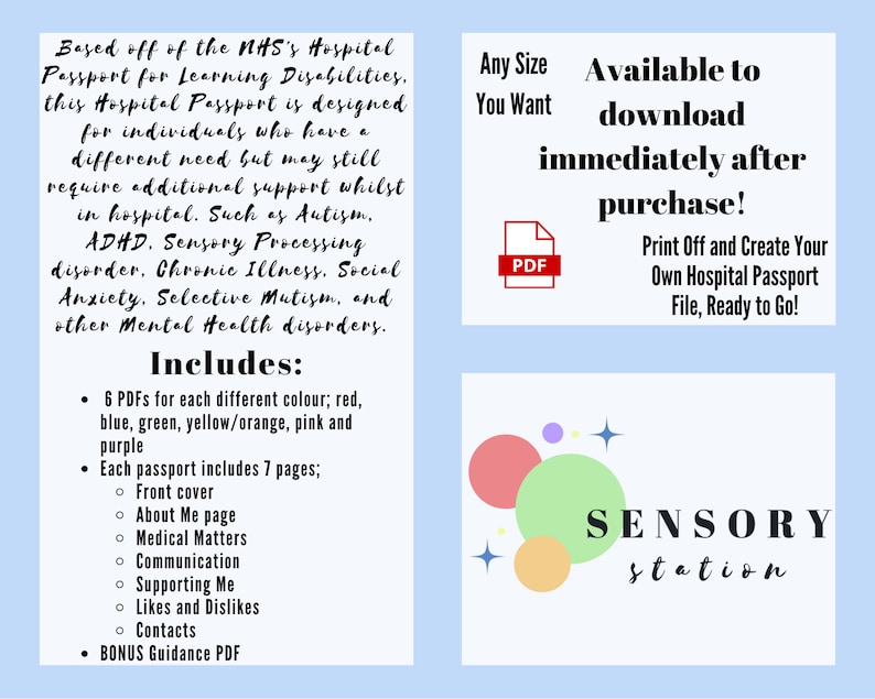 Printable Hospital Passport for Autism, ADHD, Mental Health (PDF) - Etsy