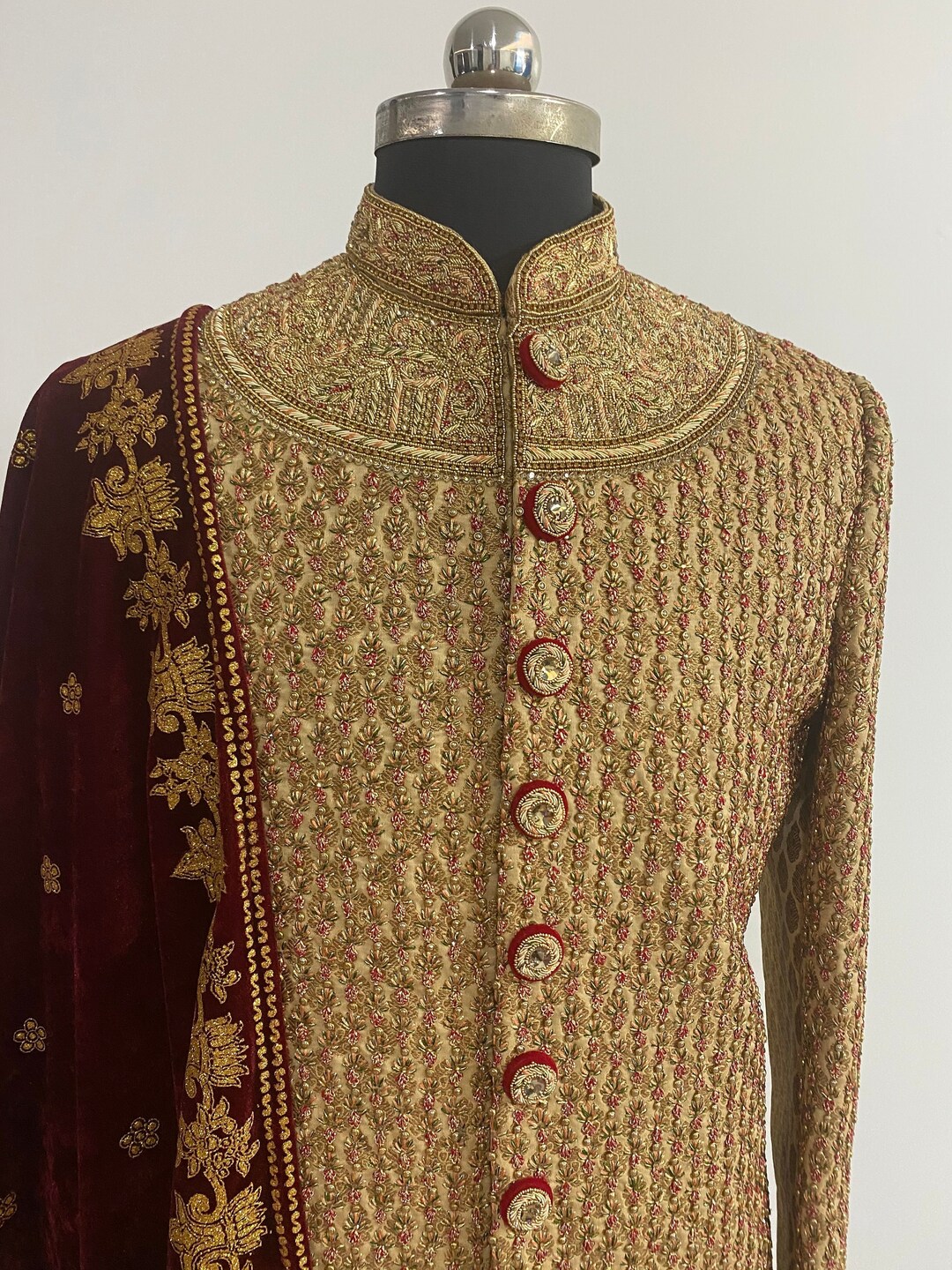 Sherwani, Golden Sherwani, Customised Groom Outfit, Groom Outfit, Groom ...