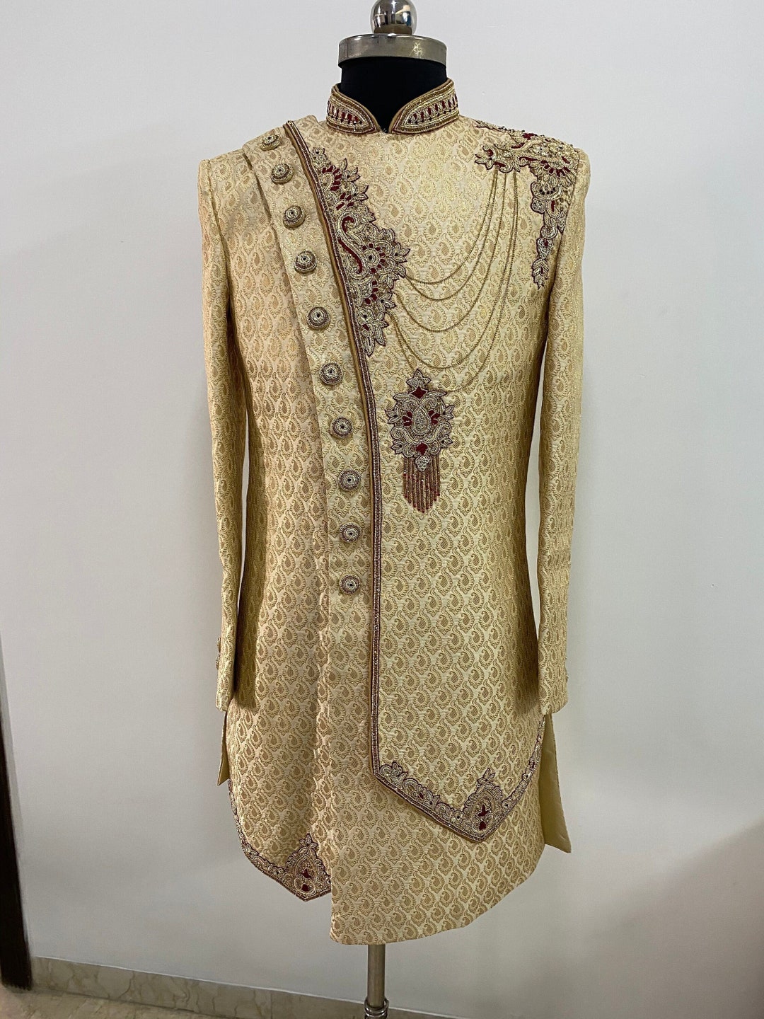 Golden Groom Outfit, Sherwani, Groom Wear, Groom Outfit, Kurta Jacket ...