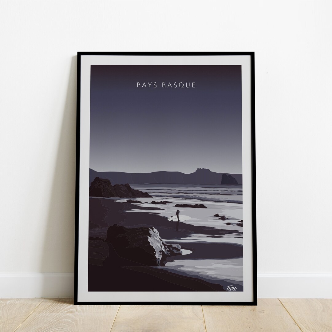 Basque Country Travel Poster / Surfing Travel Poster in Front of the ...