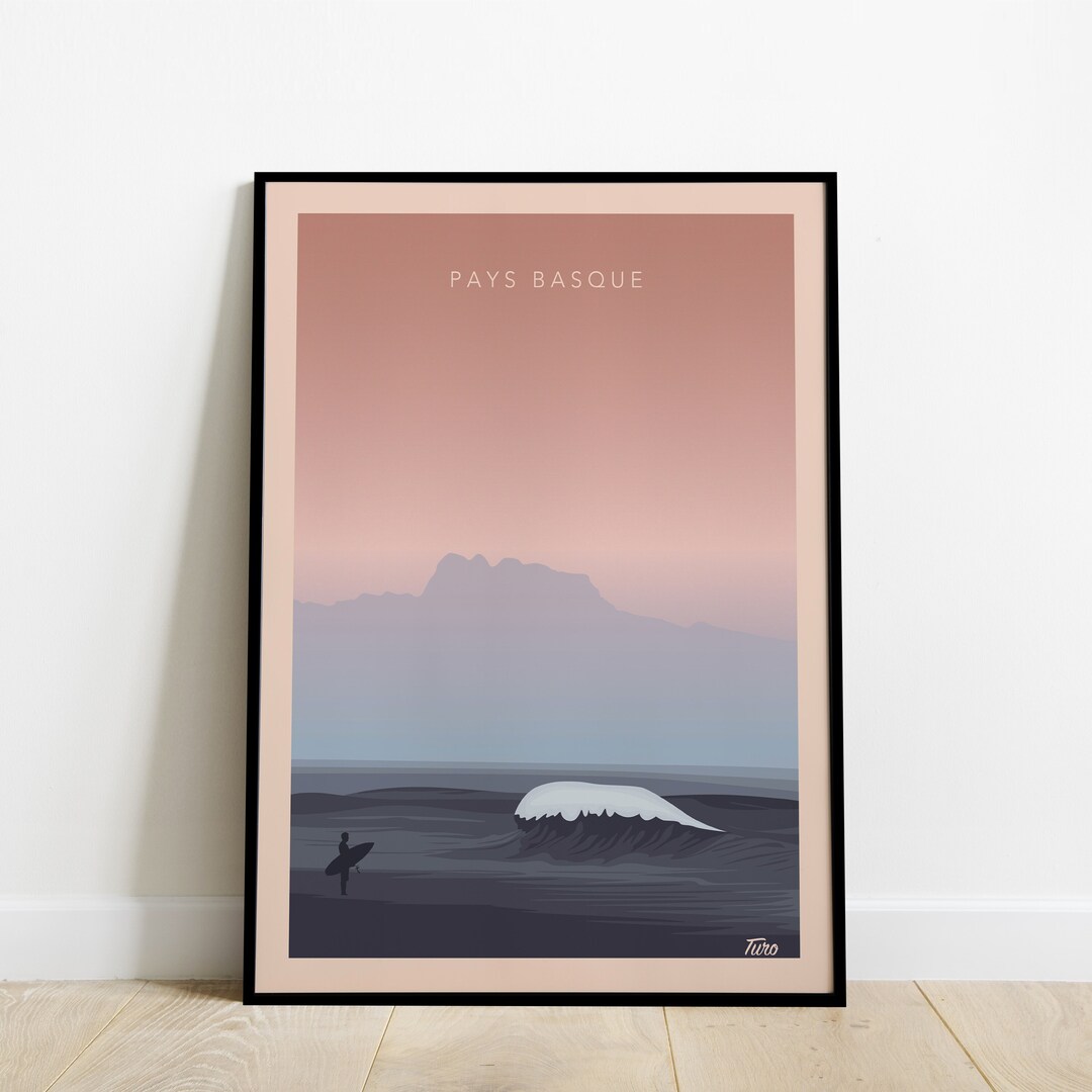 Basque Country Travel Poster / Poster Travel Surf in Front of the Three Crowns / Vintage Poster ...