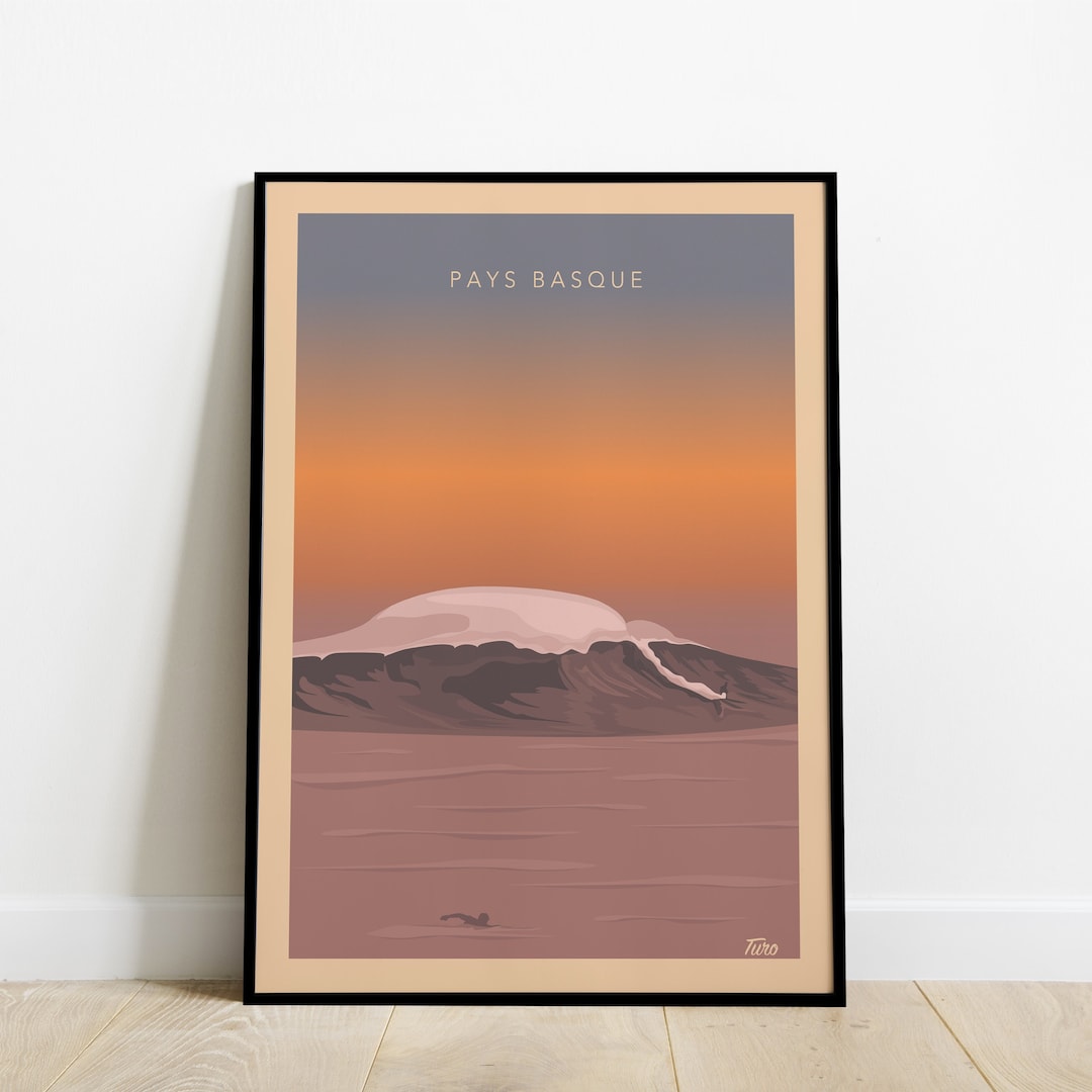 Pays Basque Travel Poster / Affiche Voyage Vague Surf Belharra / Poster ...