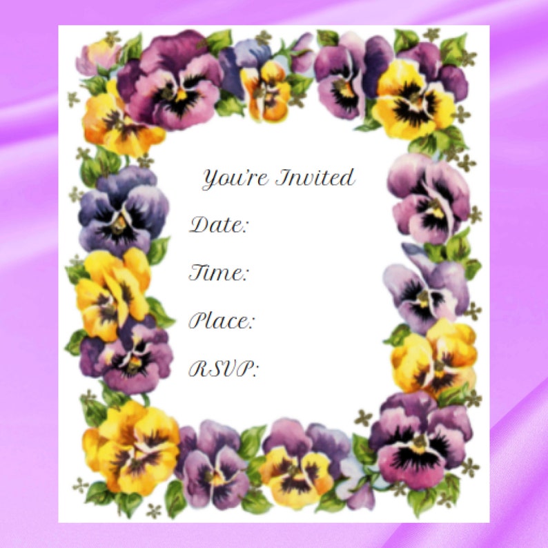 Printable Floral Party Invitation Template-diy Purple and Yellow Pansy ...