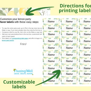 Editable Lemon Party Bundle: Invitations, Games, Place Cards, Labels ...