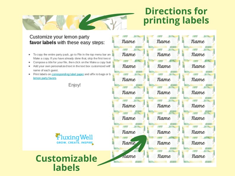 Editable Lemon Party Bundle: Invitations, Games, Place Cards, Labels ...