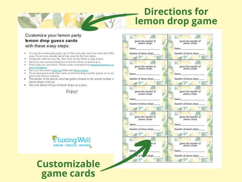 Editable Lemon Party Bundle: Invitations, Games, Place Cards, Labels ...