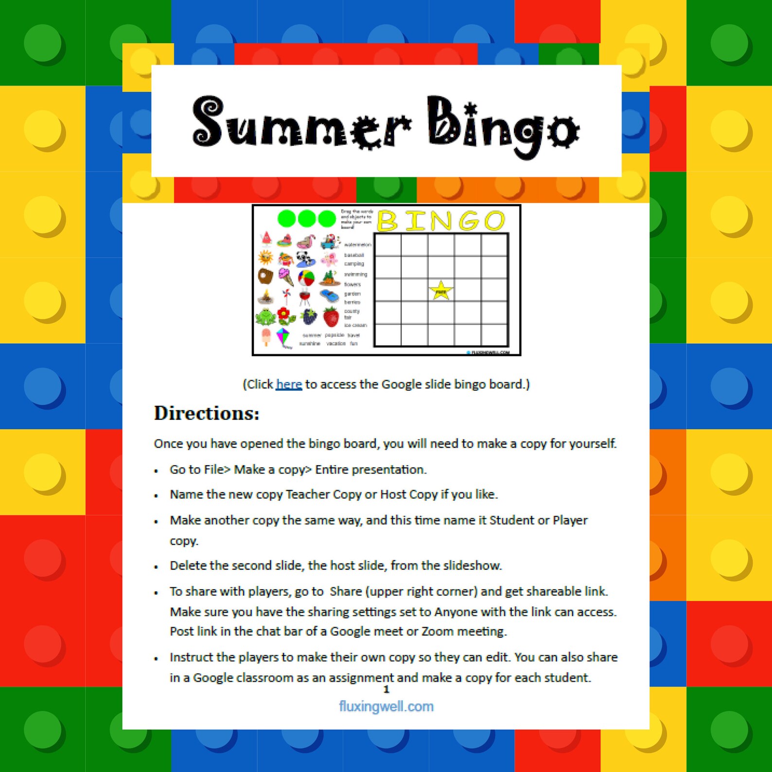 Summer Fun Virtual Bingo With Google Slides: Fully Customizable With ...