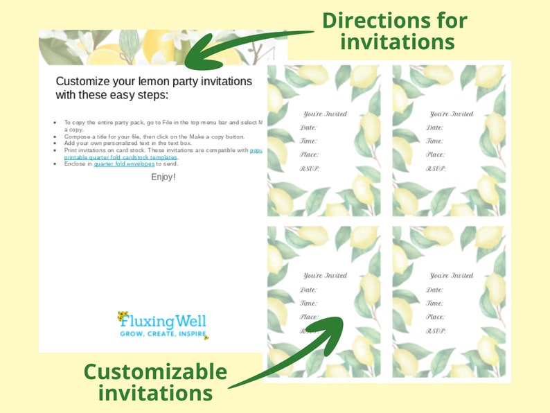 Editable Lemon Party Bundle: Invitations, Games, Place Cards, Labels ...