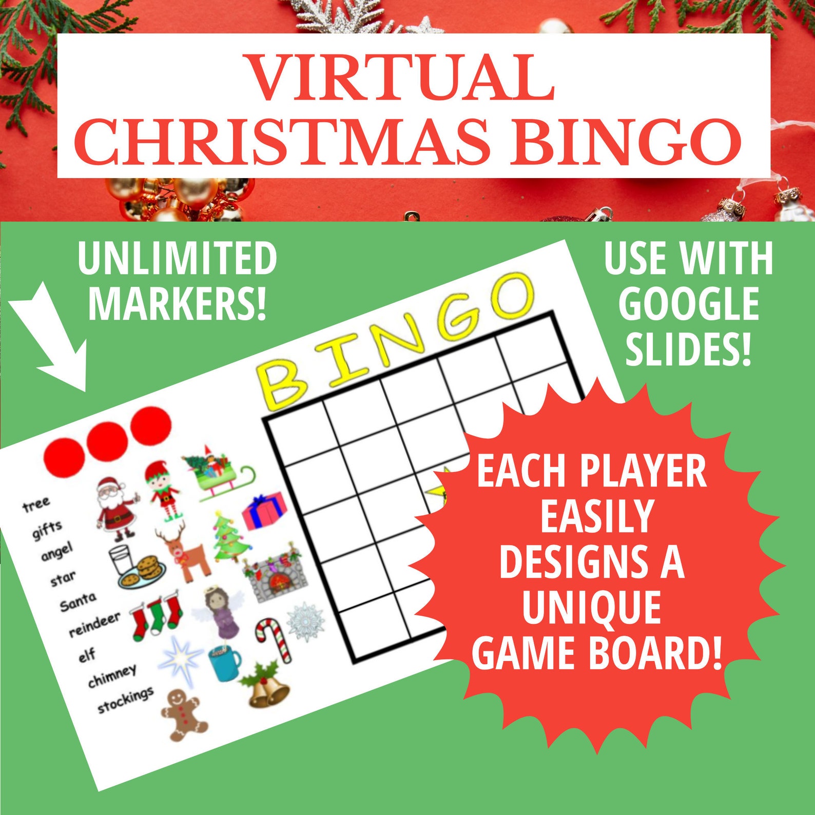 Christmas Party Virtual Bingo With Google Slides: Fully Customizable ...