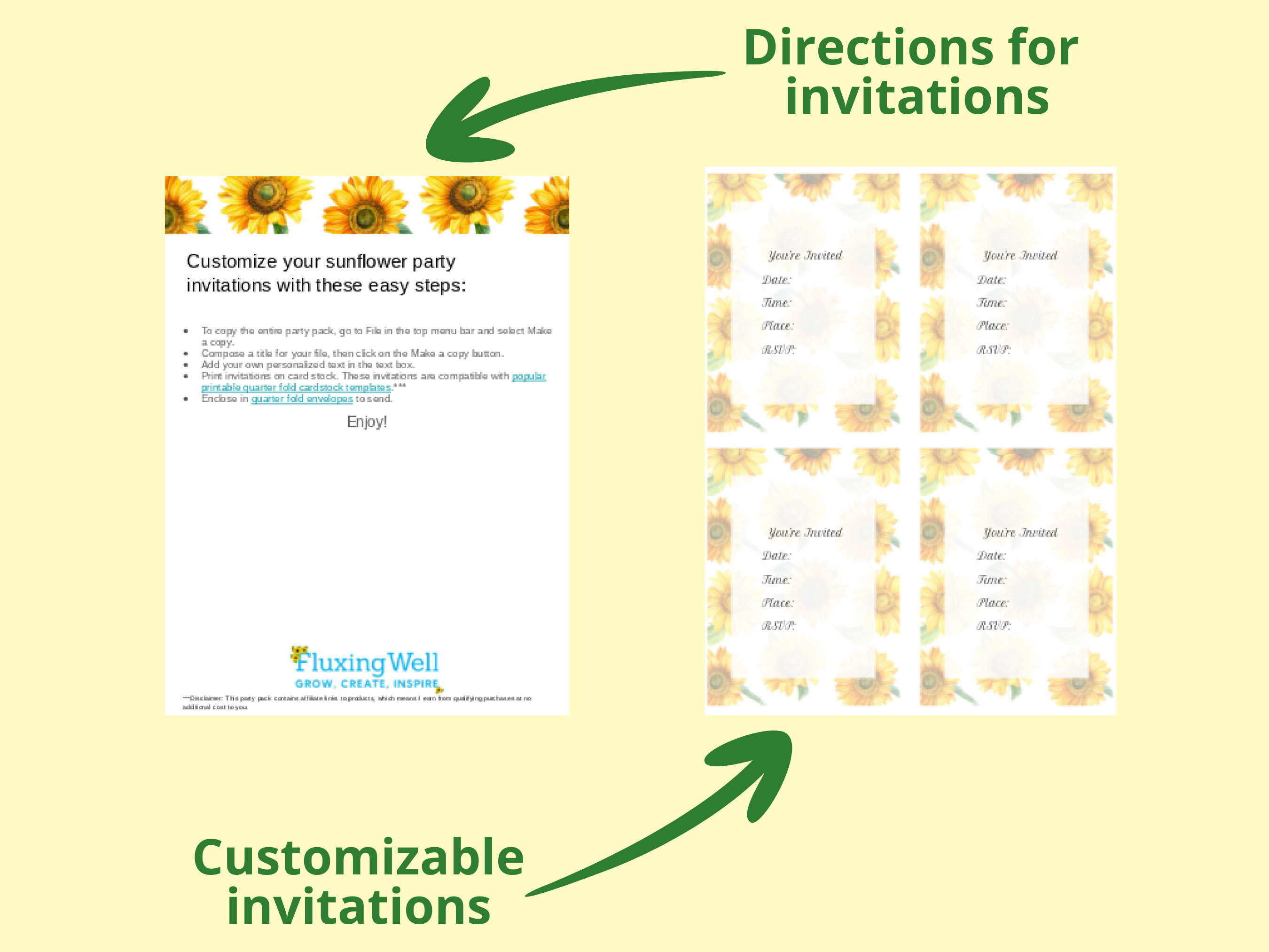 Editable Sunflower Party Bundle: Invitations, Games, Place Cards ...