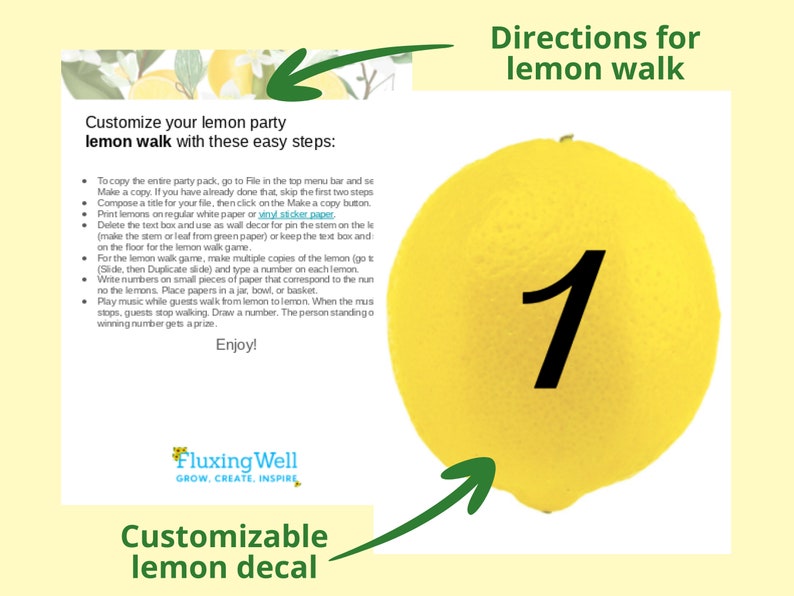 Editable Lemon Party Bundle: Invitations, Games, Place Cards, Labels ...