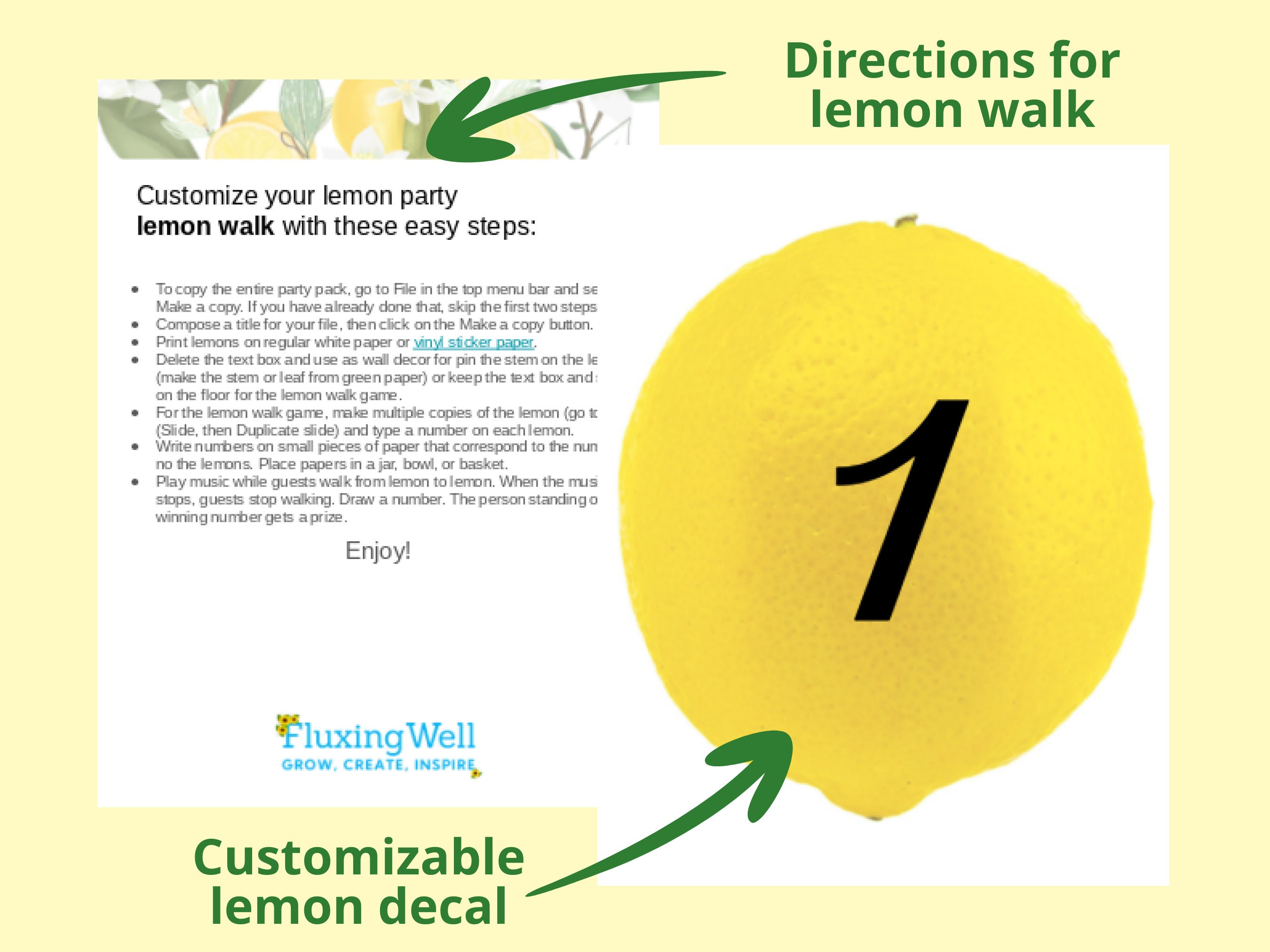 Editable Lemon Party Bundle: Invitations, Games, Place Cards, Labels ...