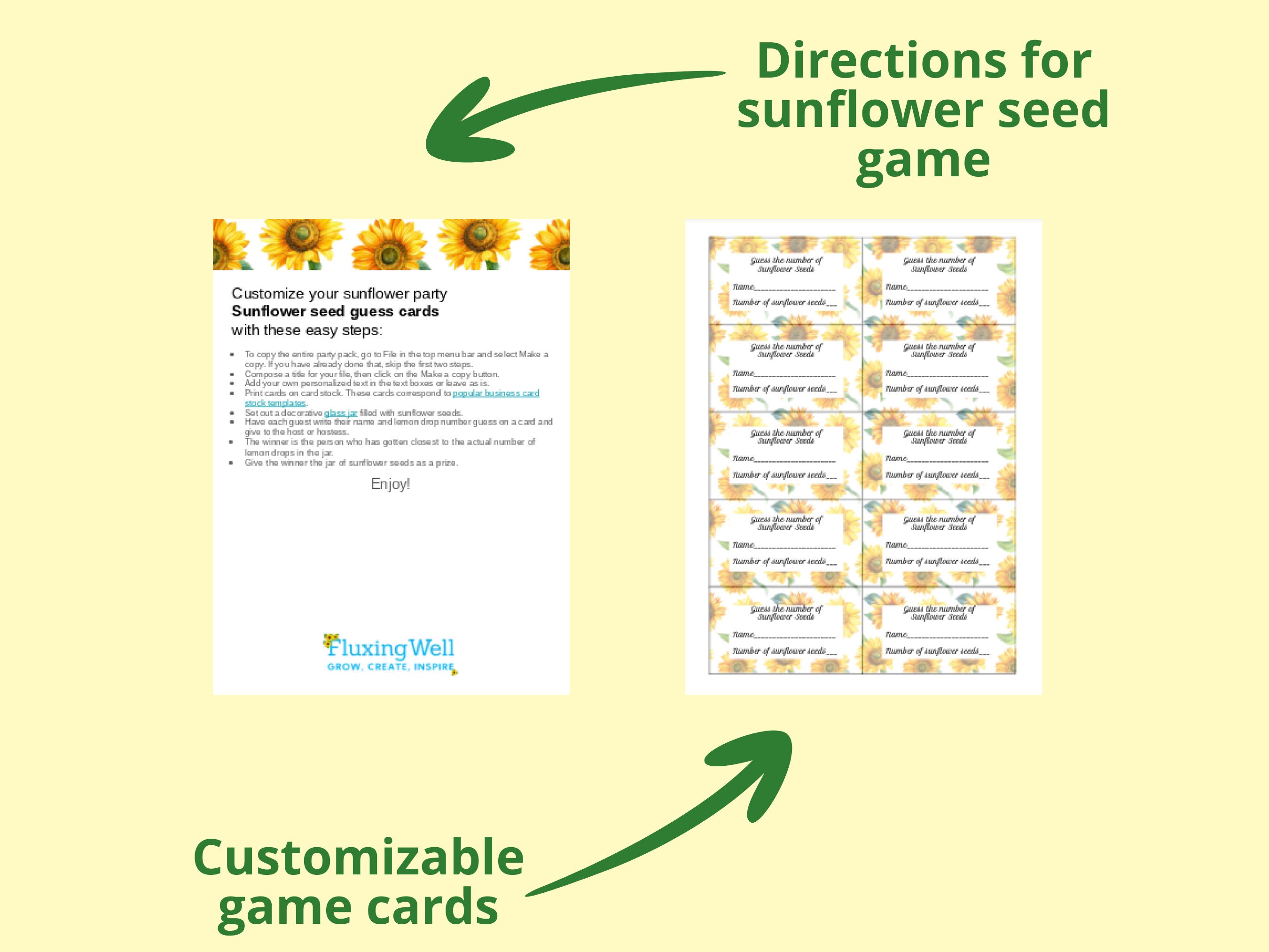 Editable Sunflower Party Bundle: Invitations, Games, Place Cards ...
