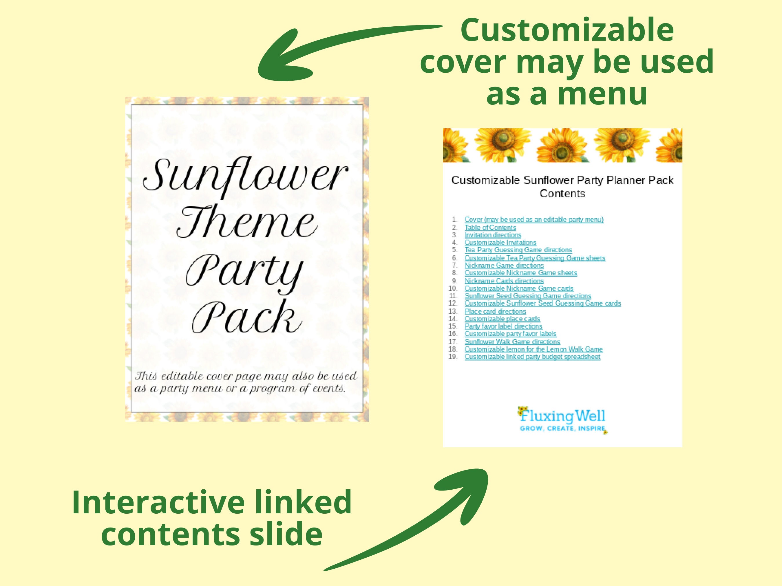 Editable Sunflower Party Bundle: Invitations, Games, Place Cards ...
