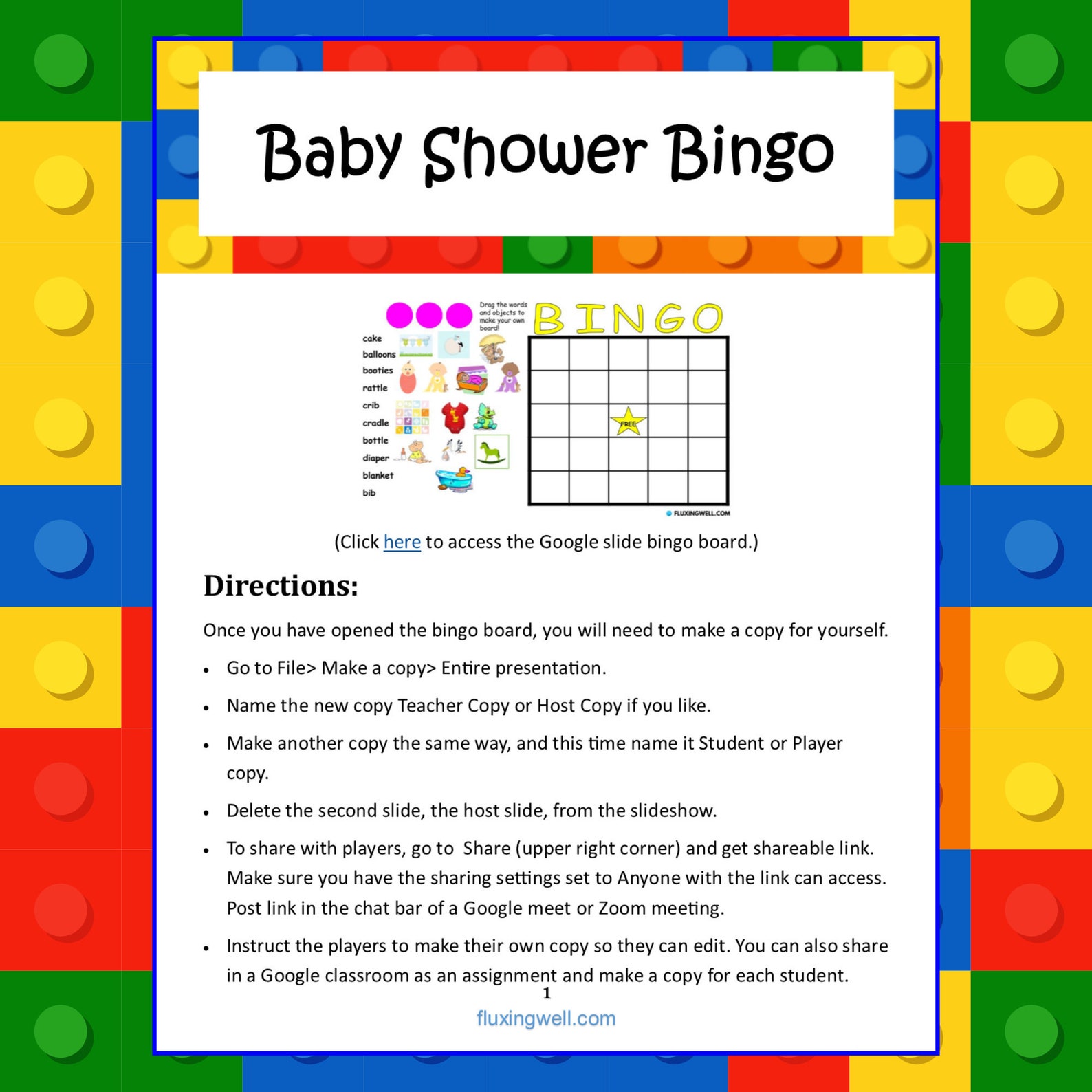 Baby Shower Virtual Bingo With Google Slides: Fully Customizable With ...