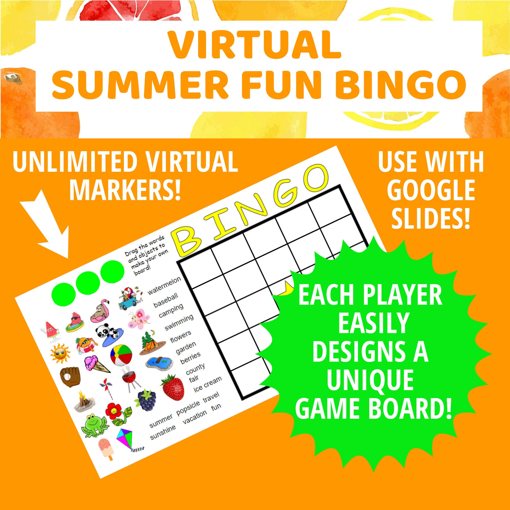 Summer Fun Virtual Bingo With Google Slides: Fully Customizable With ...