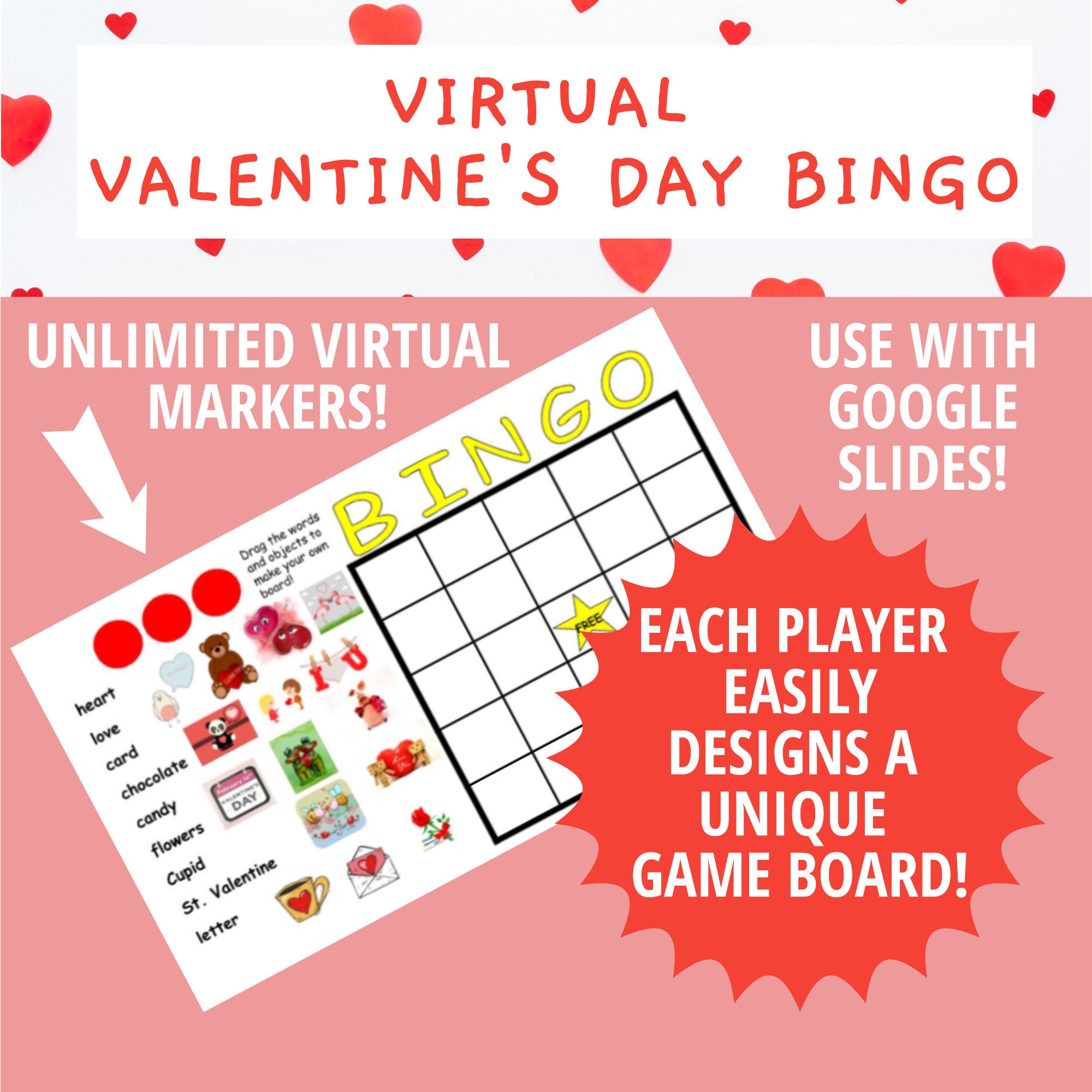 Valentine's Day Party Virtual Bingo With Google Slides: Fully ...