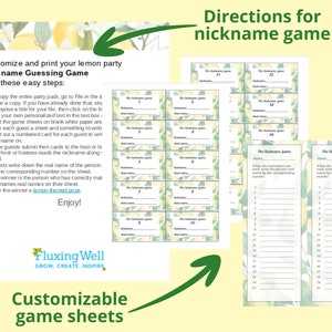 Editable Lemon Party Bundle: Invitations, Games, Place Cards, Labels ...