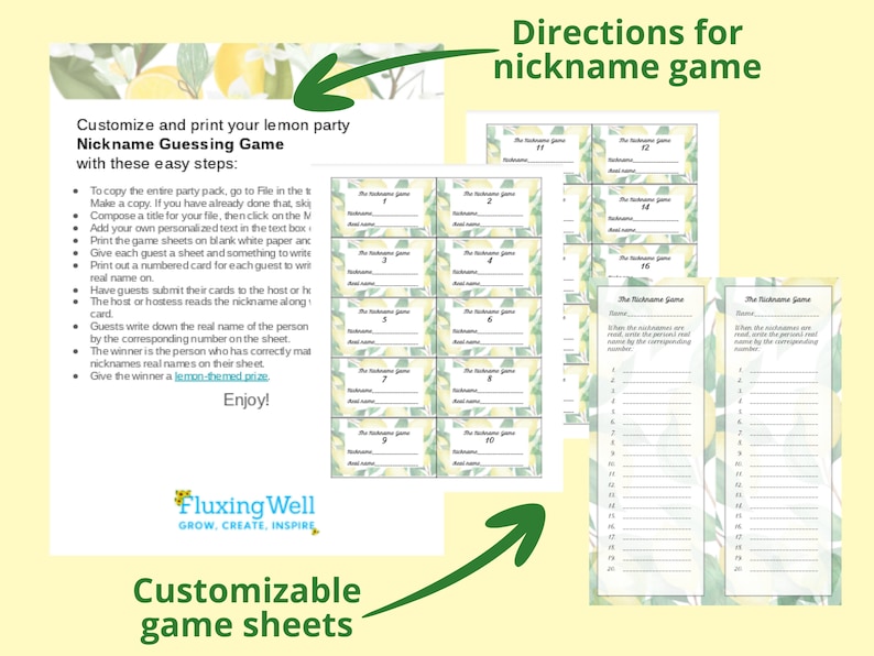 Editable Lemon Party Bundle: Invitations, Games, Place Cards, Labels ...