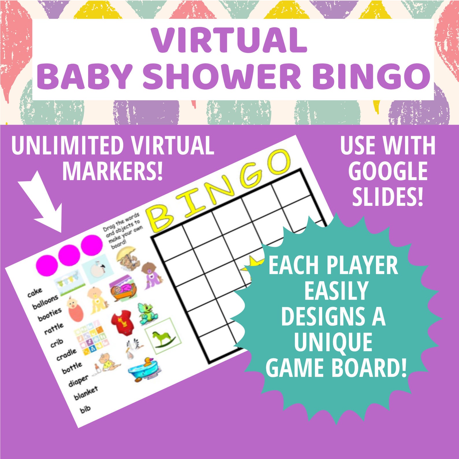 Baby Shower Virtual Bingo With Google Slides: Fully Customizable With ...