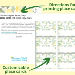 Editable Lemon Party Bundle: Invitations, Games, Place Cards, Labels ...