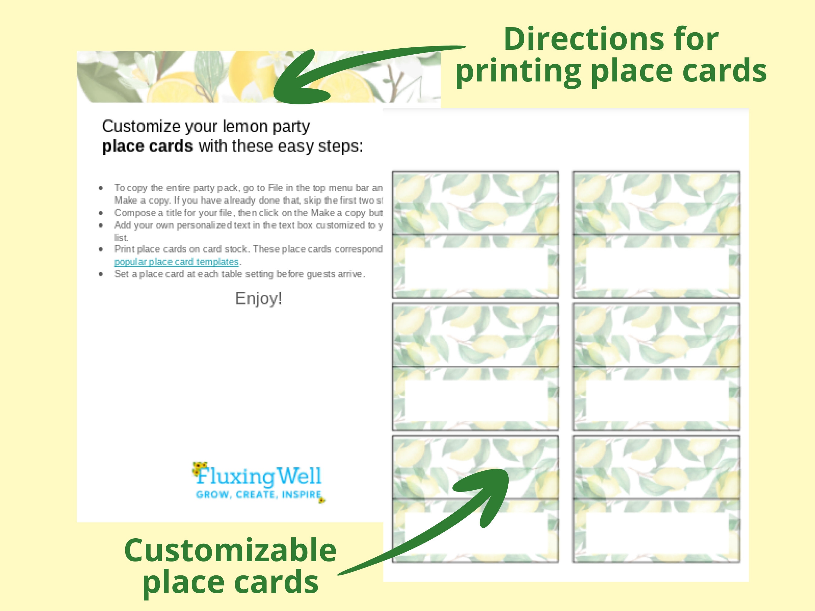 Editable Lemon Party Bundle: Invitations, Games, Place Cards, Labels ...