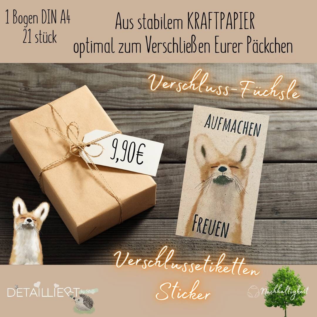 Closure Labels fuchs, Stickers, Hand-drawn, Kraft Paper, Very Stable - Etsy