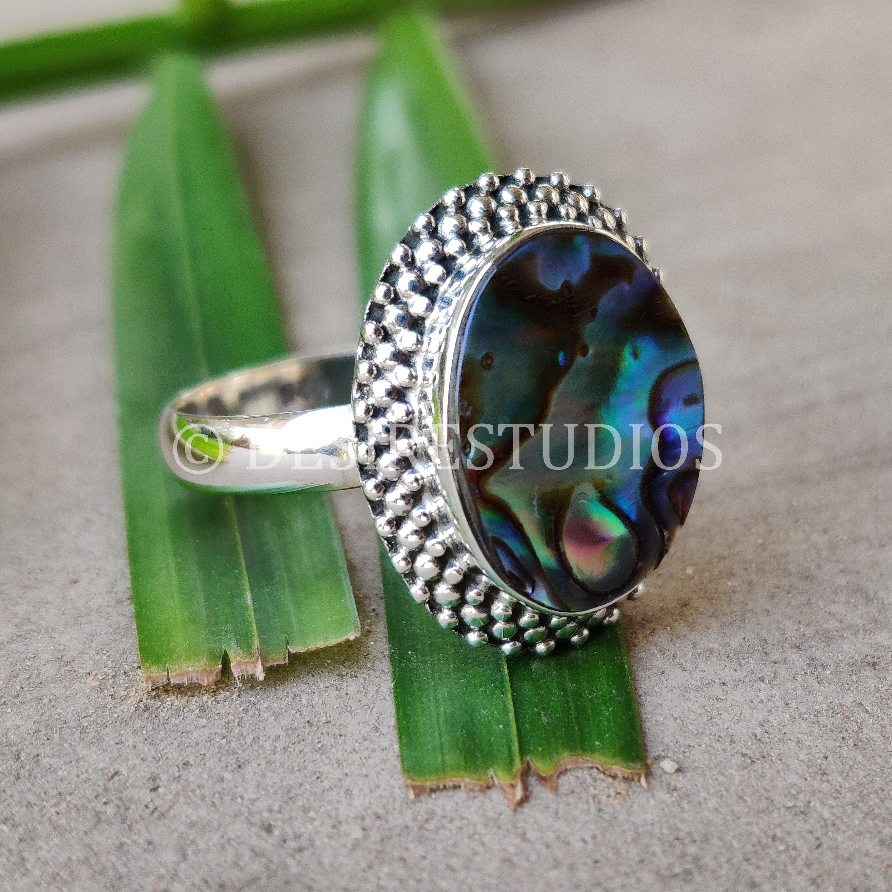 Natural Abalone Shell Ring 925 Solid Sterling Silver - Etsy