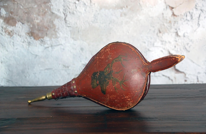 Antique Wood Bellows / Wood and Leather Fireplace Bellows / Turtle Back ...