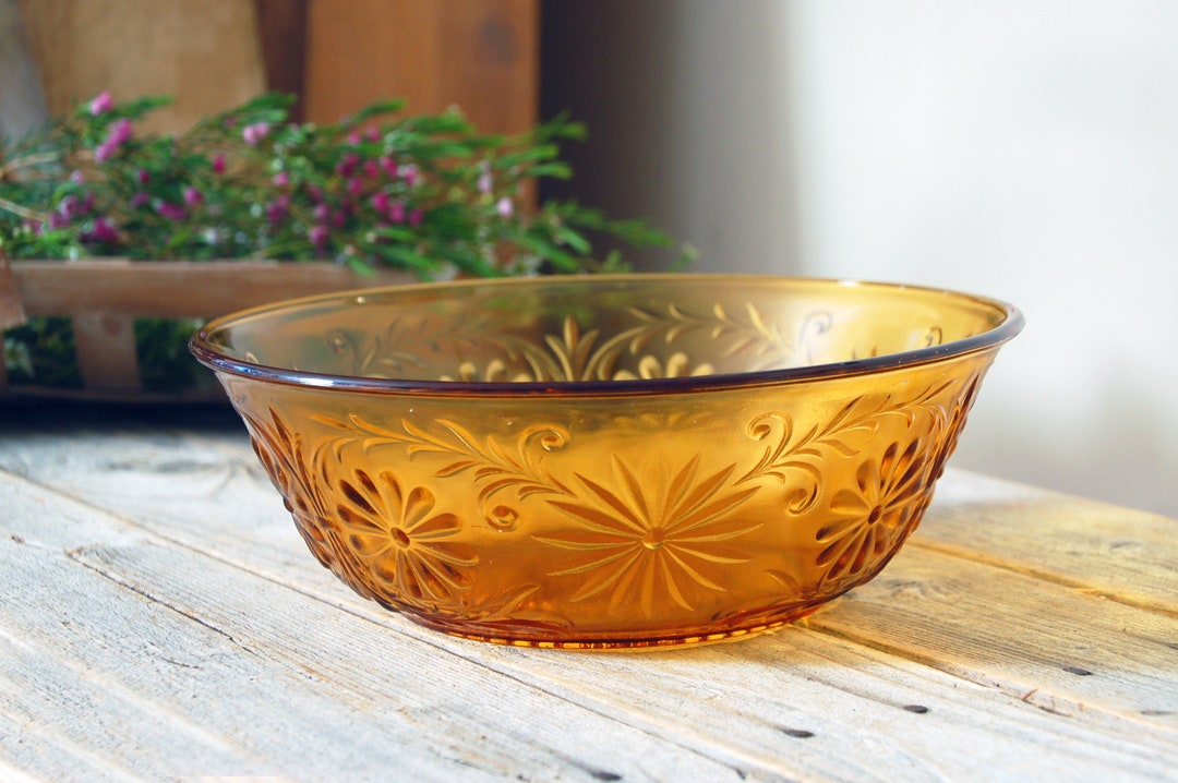 Vintage Amber Glass Bowl / Indiana Glass Daisy Pattern 920 / Floral ...