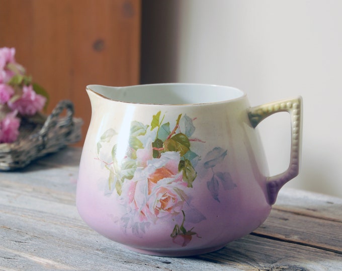 Vintage Hand Painted Porcelain Rose Pitcher / 1900s Water Pitcher ...