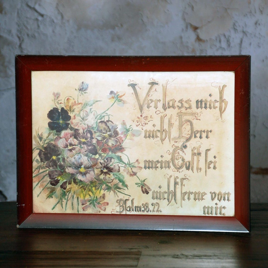 RESERVED Antique German Religious Watercolor Painting / Psalm 38:22 ...