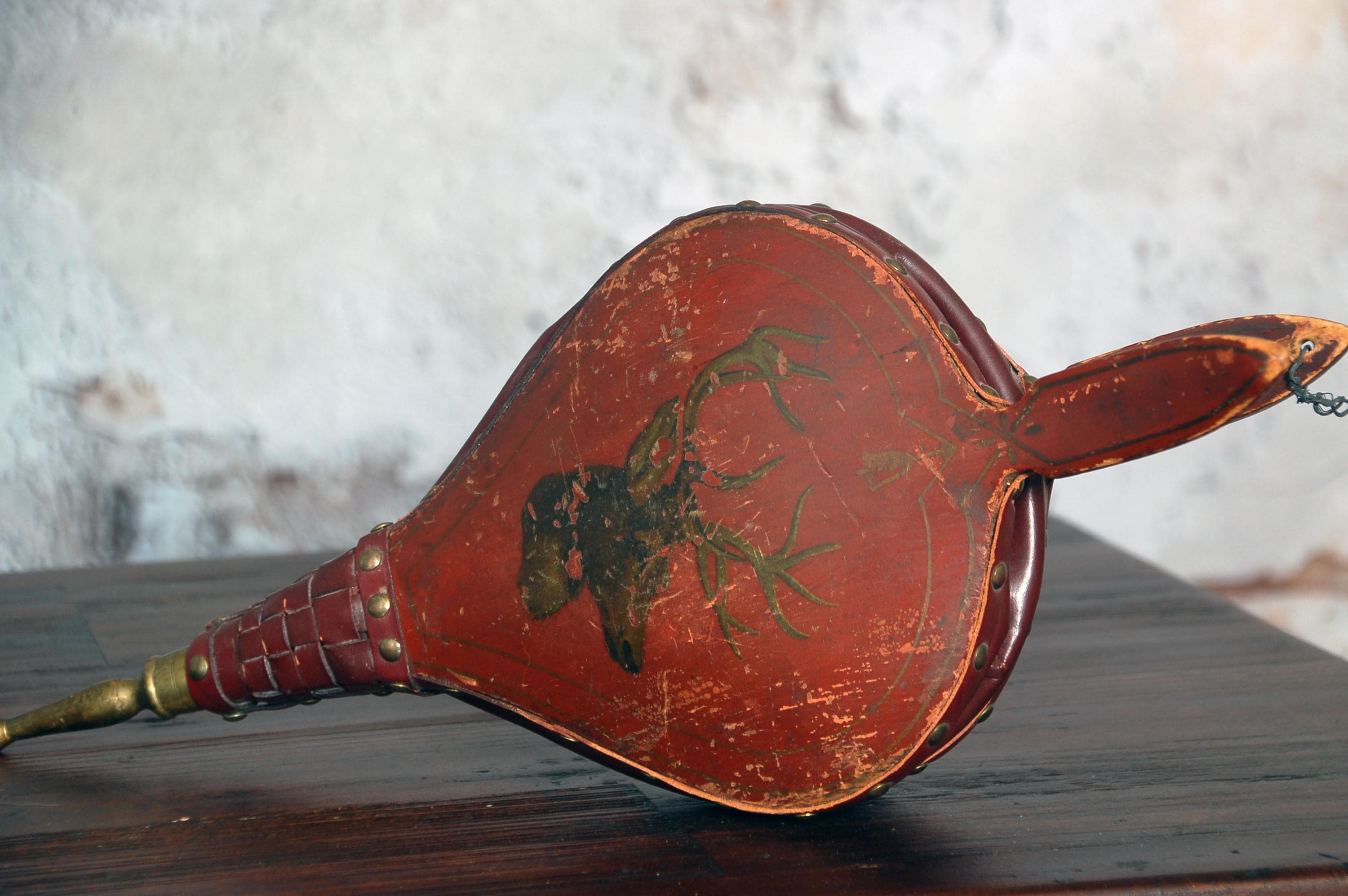 Antique Wood Bellows / Wood and Leather Fireplace Bellows / Turtle Back ...