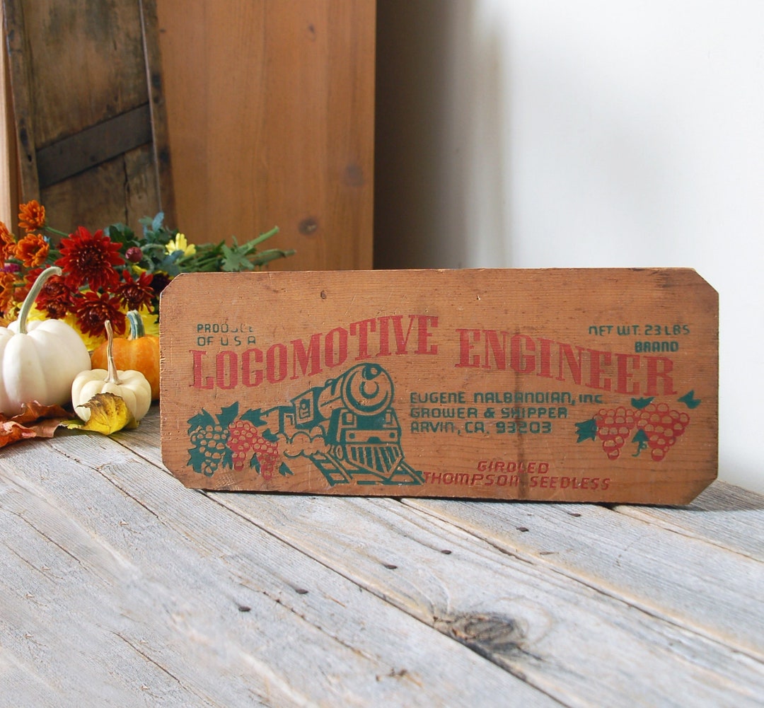 Vintage Grape Crate Sign / Locomotive Engineer Grapes / Rustic ...