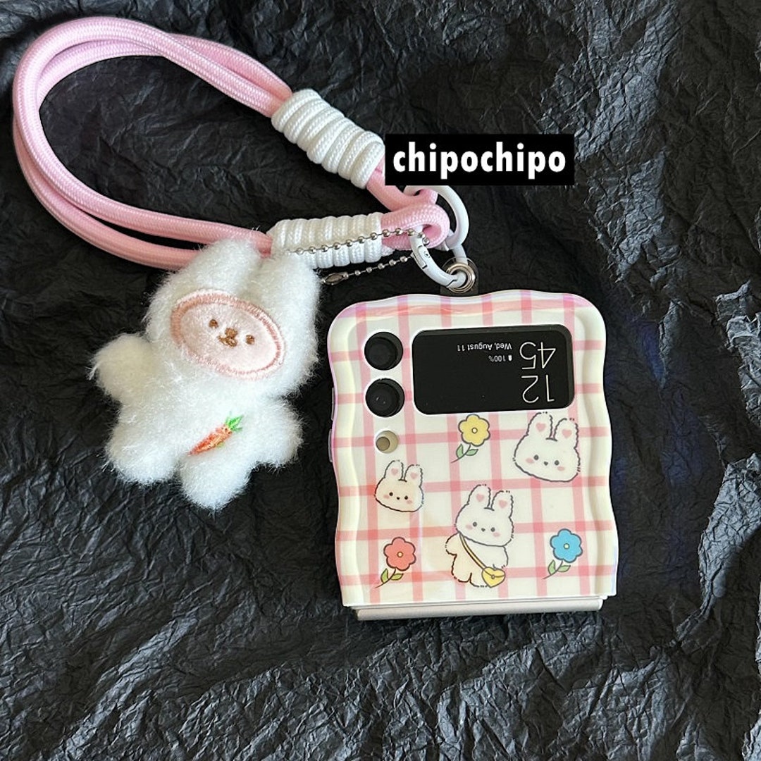 Cute Rabbit Pink Samsung Zflip Case, With Plush Chain, Soft Case, for ...