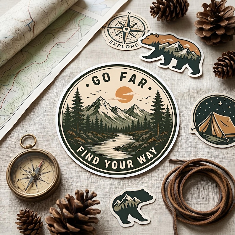 Camping Sticker Waterproof Vinyl Decal Mountain Adventure Wilderness ...