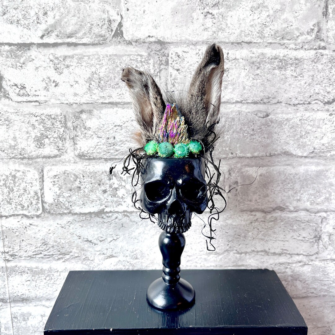 Goth Skull Rabbit, Real Rabbit Ears, Goth Shelf Decor, Witchy Gifts for ...