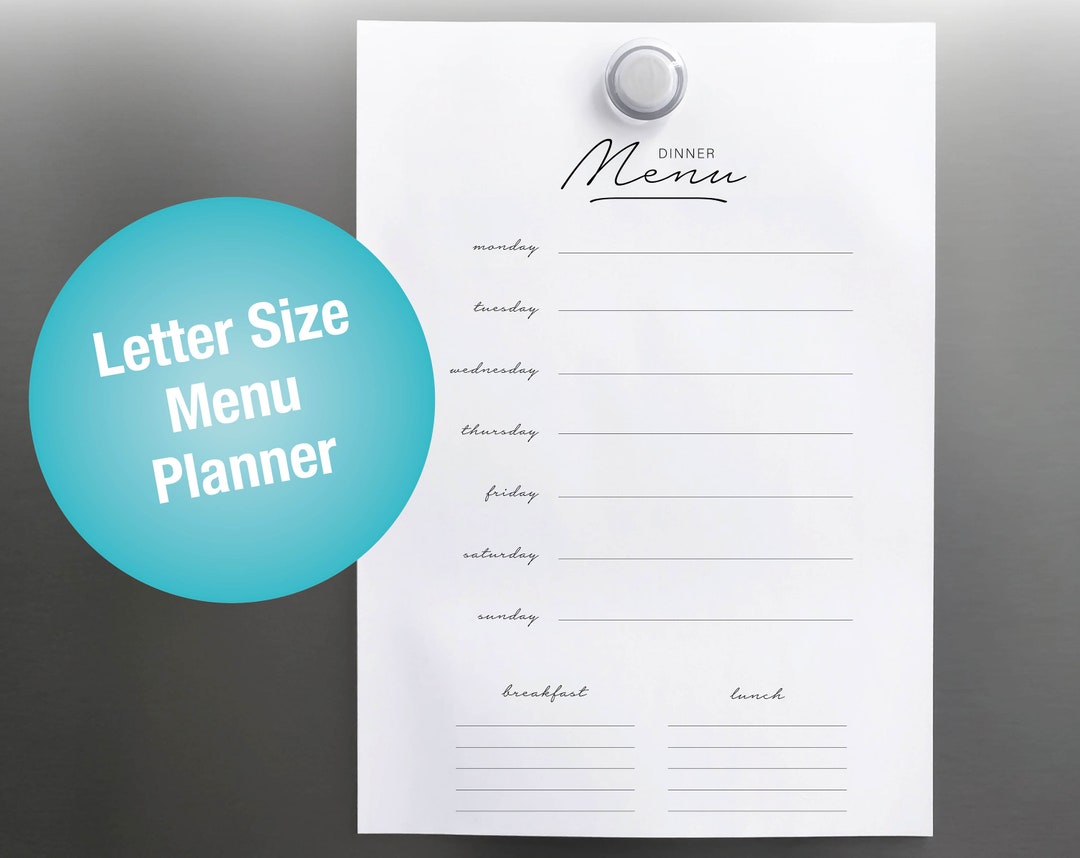 Meal Menu Planner, Printable Instant Download, Letter Size Bundle ...