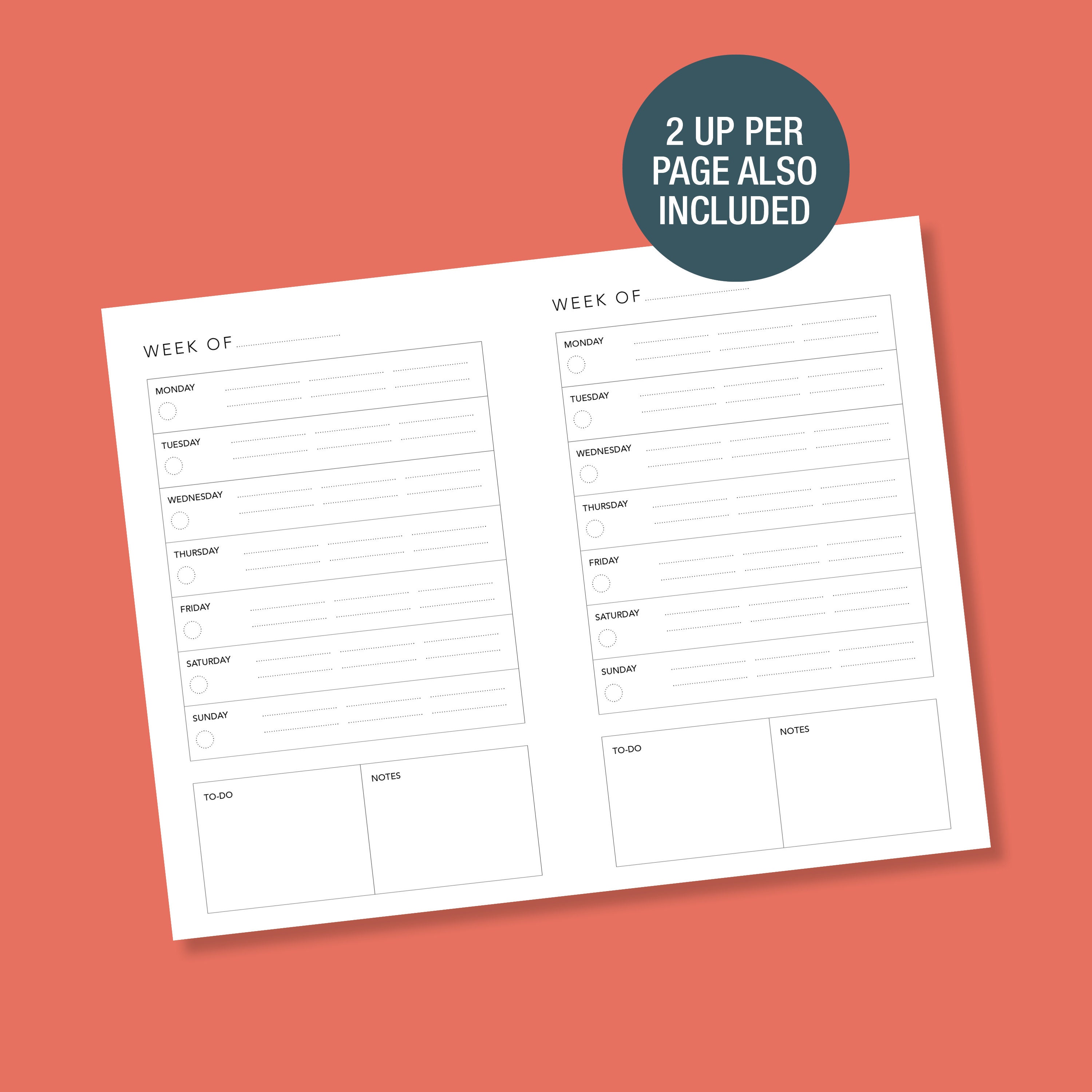 Blank Weekly Calendar Printable Horizontal or Vertical Sun/mon Start ...