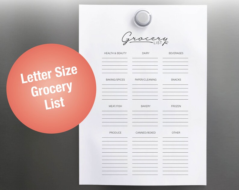 Grocery List, Printable Instant Download, Letter Size Bundle, Simple ...