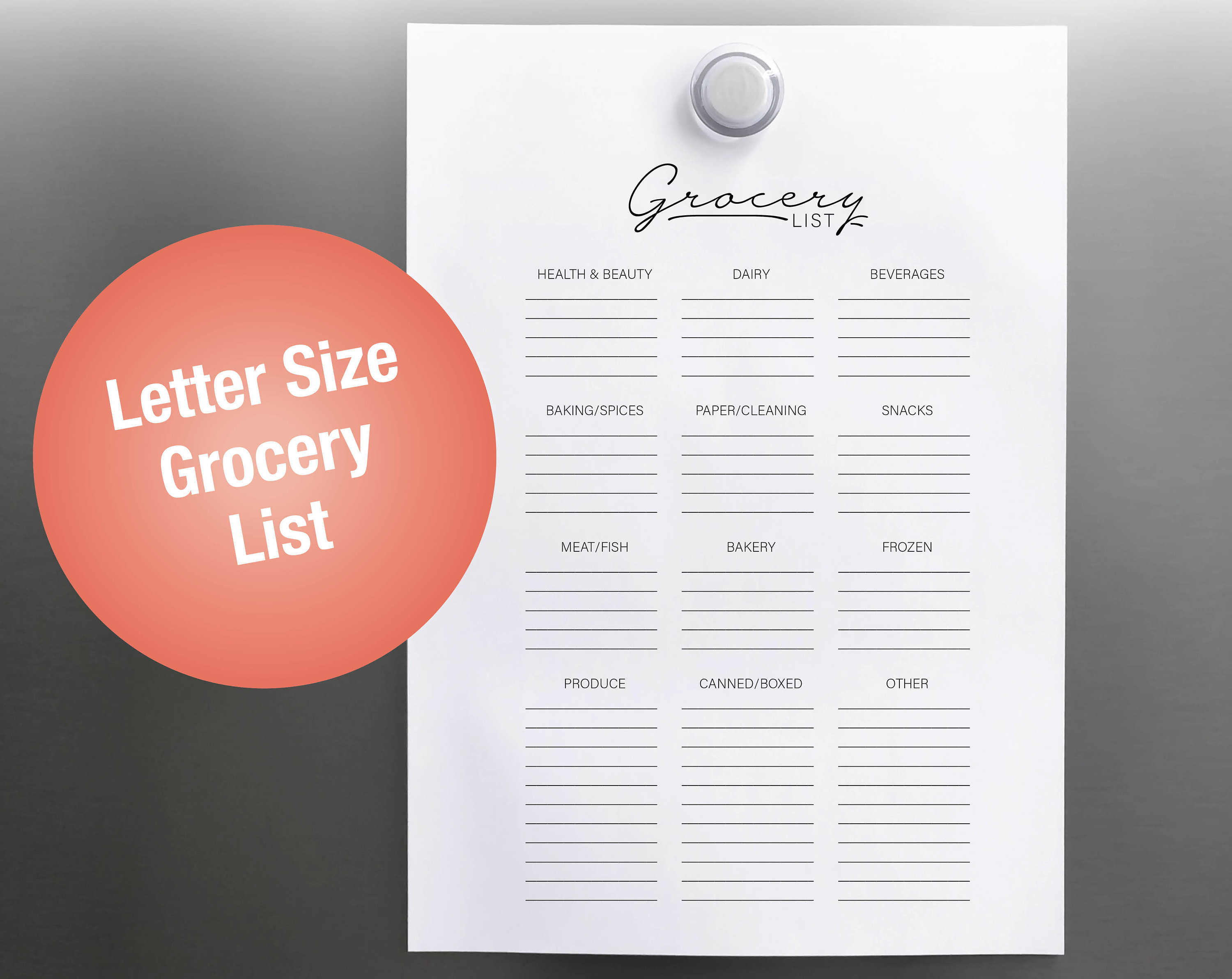 Grocery List, Printable Instant Download, Letter Size Bundle, Simple ...
