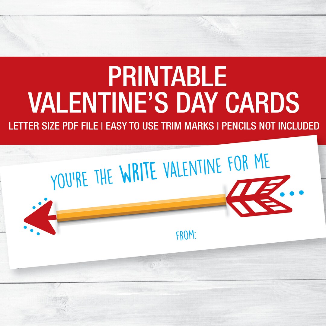 Valentine's Day Cards You're the WRITE Valentine for Me Printable ...
