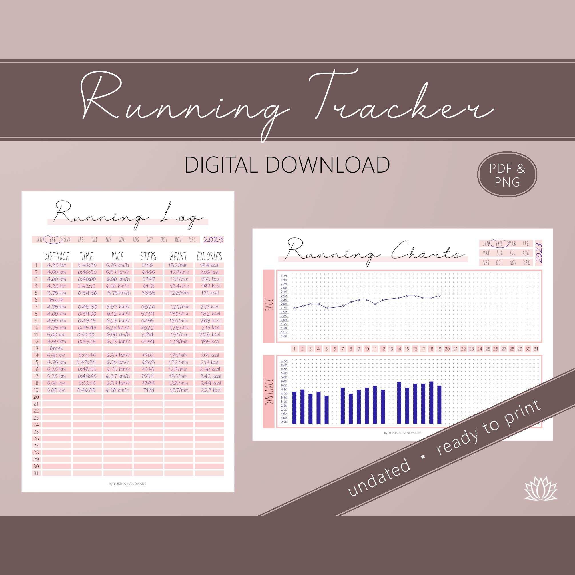 Running Tracker Printable, Sport Planner Fitness Journal Log Charts ...