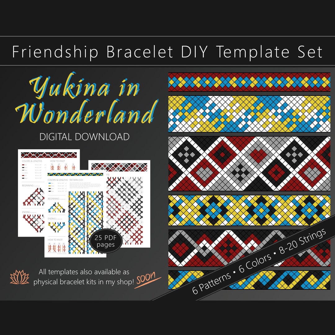 Friendship Bracelet DIY Template Set "yukina in Wonderland", Tutorial ...