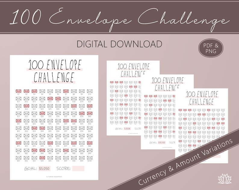 100 Envelope Challenge Printable Money Saving Challenge - Etsy