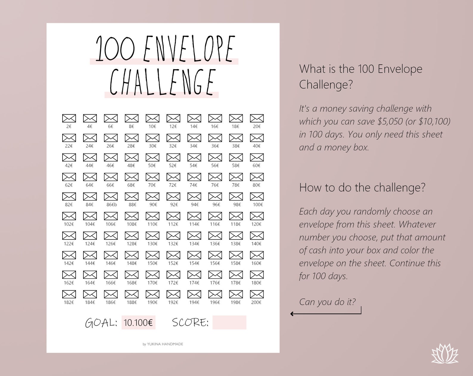 100 Envelope Challenge zum Ausdrucken, Geld-Spar-Challenge ...